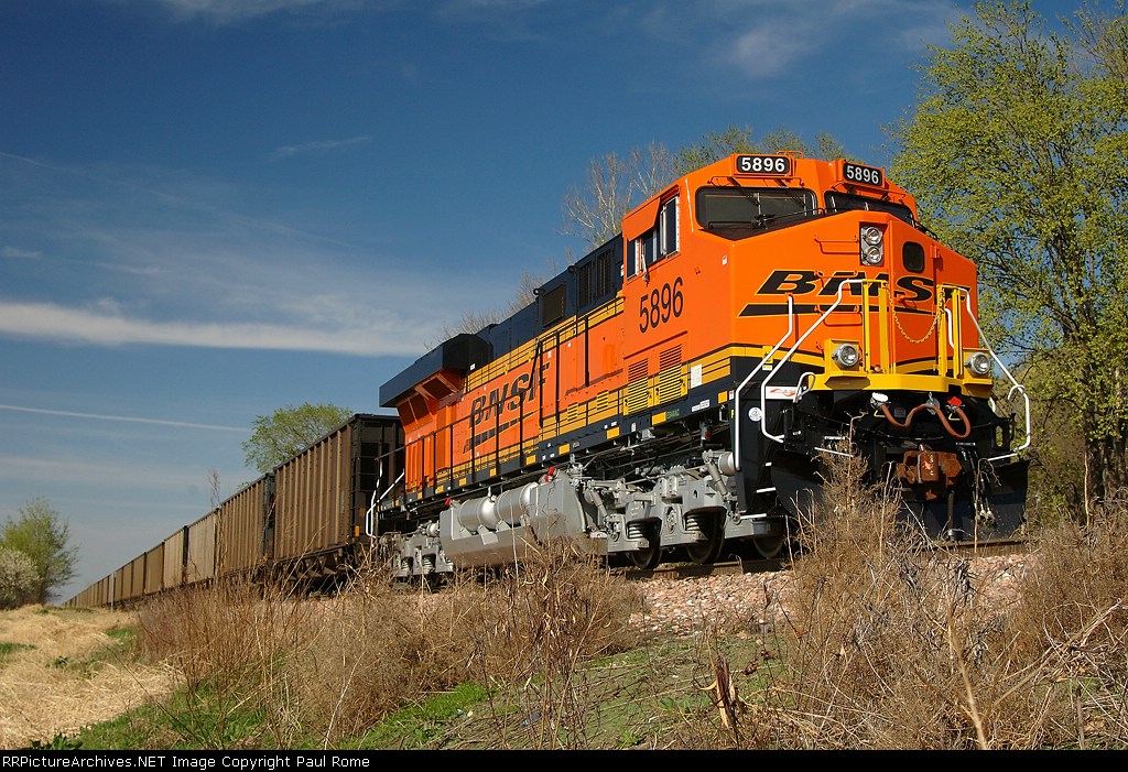 BNSF 5896 making its first run as a remote DPU unit on a coal empty